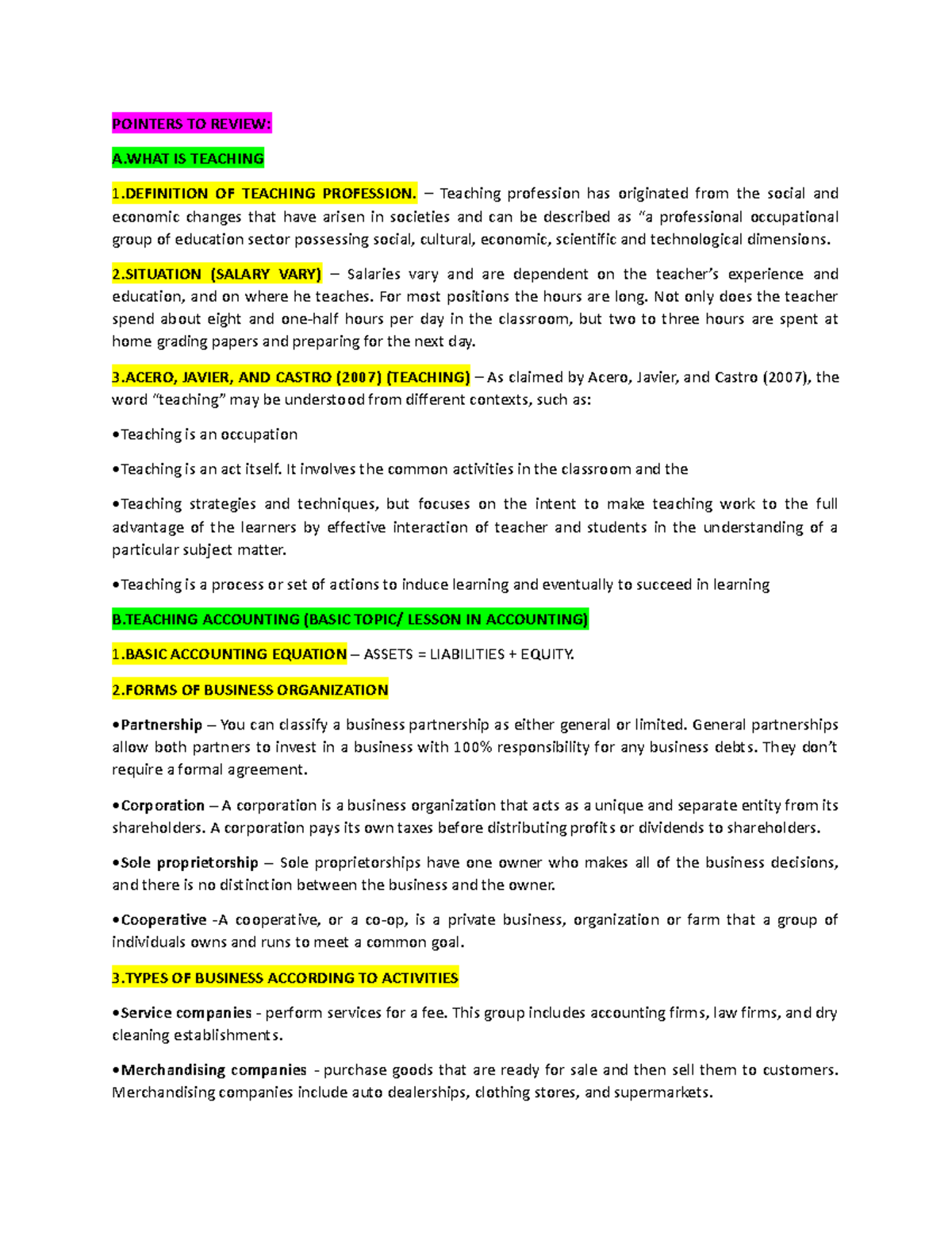 ELEC4 Pointers TO Review - POINTERS TO REVIEW: A IS TEACHING 1 OF ...