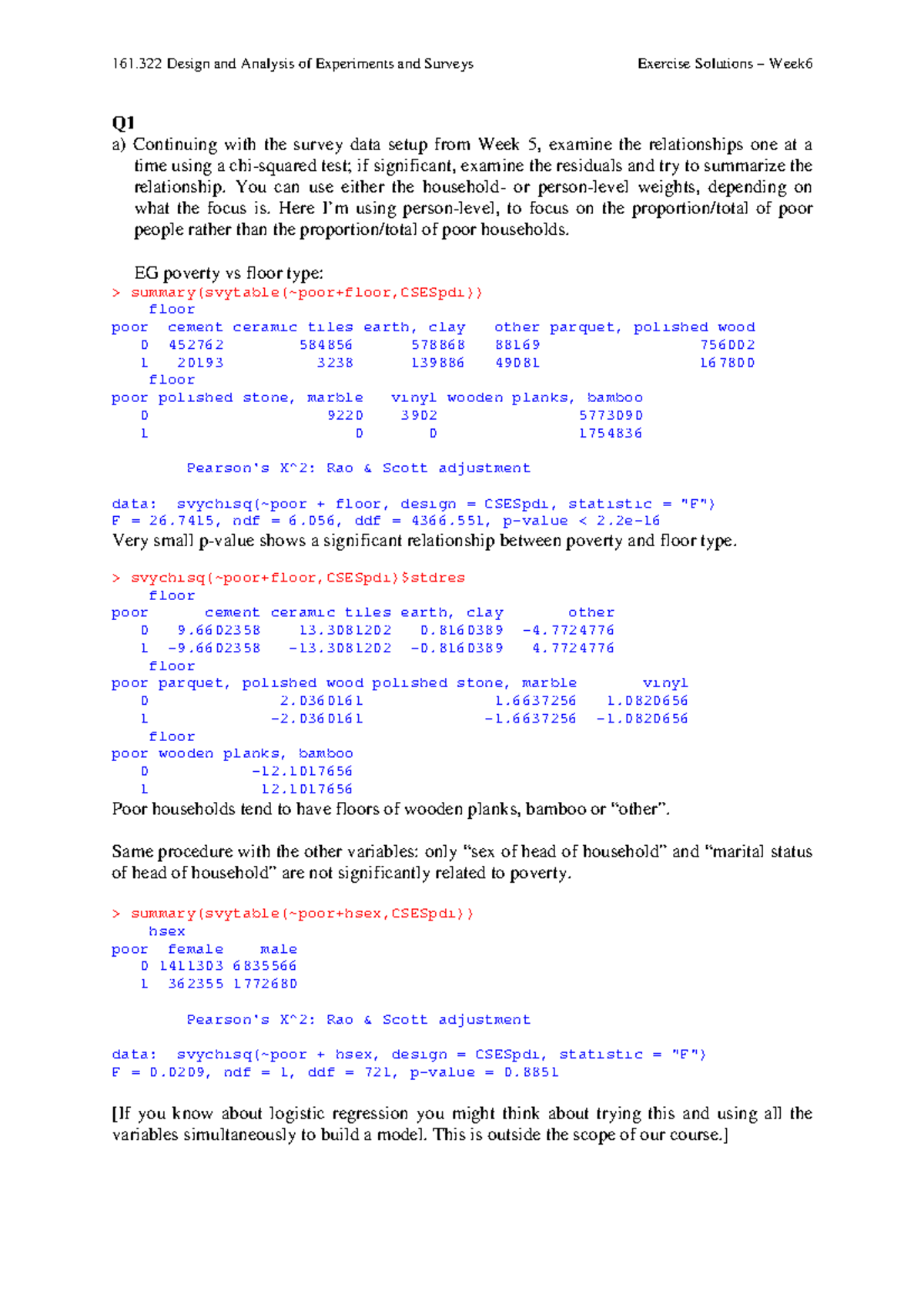 Week6 question and answer - 161 Design and Analysis of Experiments and ...