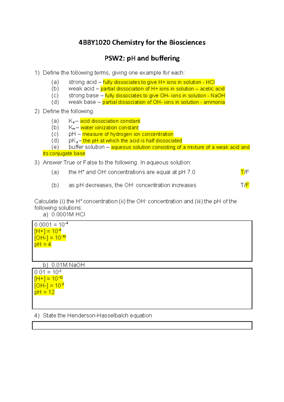 4BBY1020 PSW2 p H and Buffers - 4BBY1020 Chemistry for the Biosciences ...