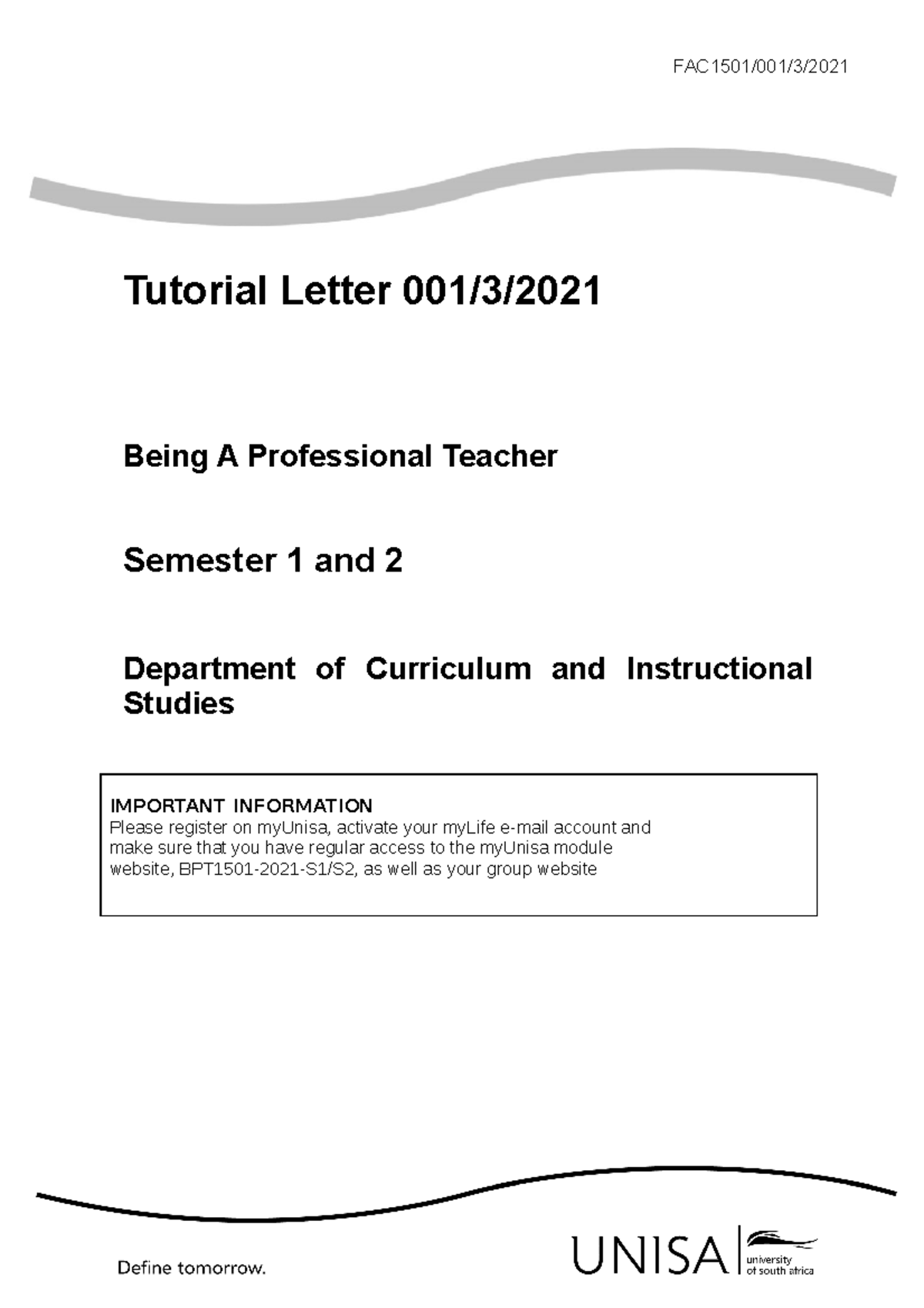 Addedum to Tutorial letter 101 - FAC1501/001/3/ Tutorial Letter 001/3 ...