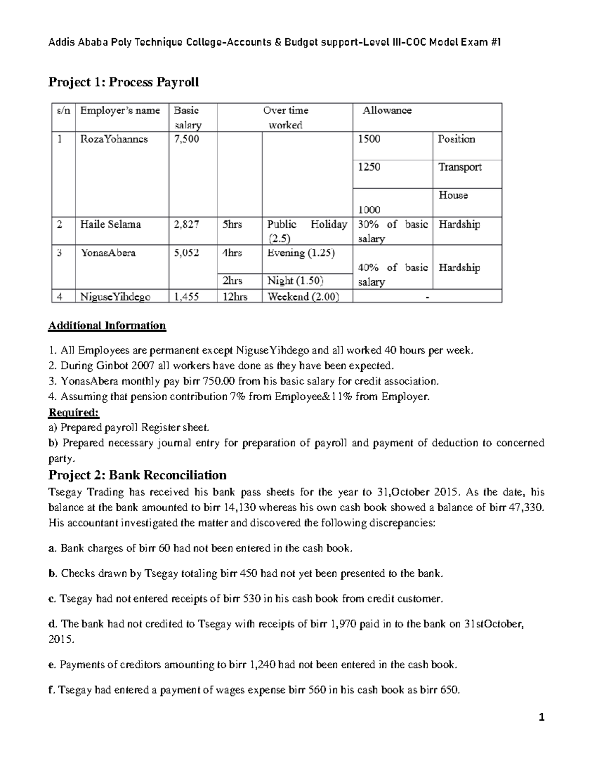 Project 1 - Addis Ababa Poly Technique College-Accounts & Budget ...