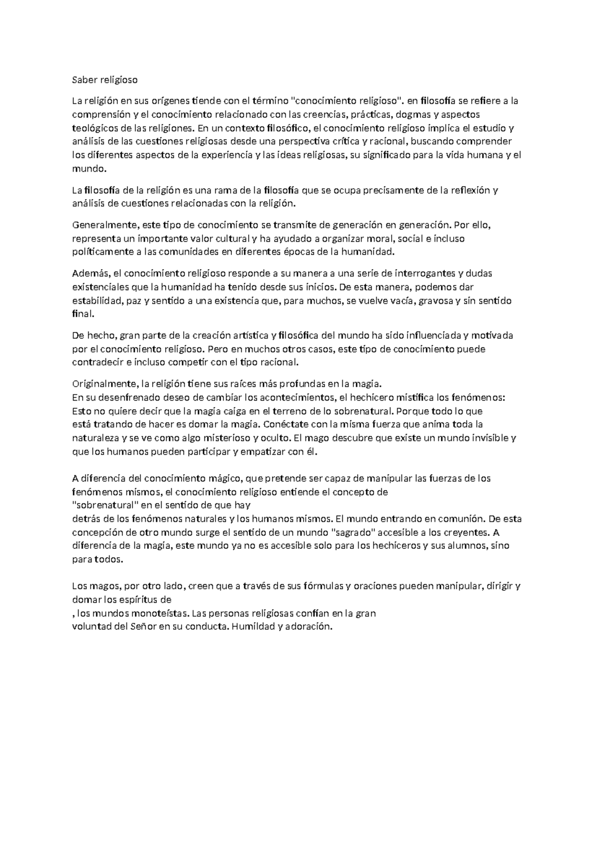 Saber religioso - en filosofía se refiere a la comprensión y el ...