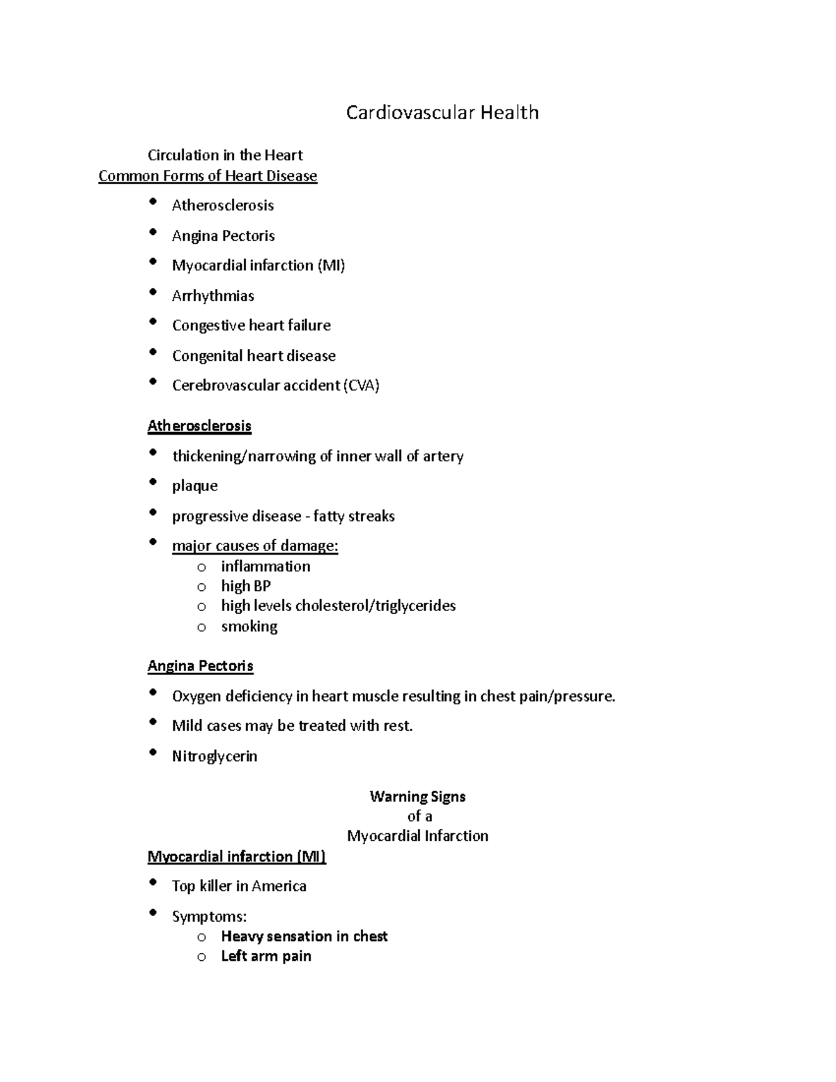 Cardiovascular Health Powerpoint notes - Cardiovascular Health ...