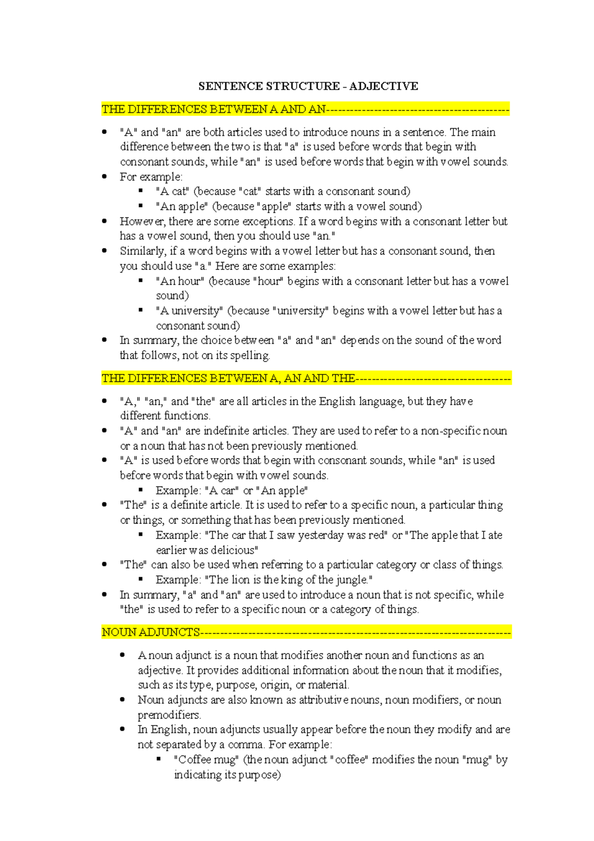 Sentence Structure - Adjective - SENTENCE STRUCTURE - ADJECTIVE THE ...