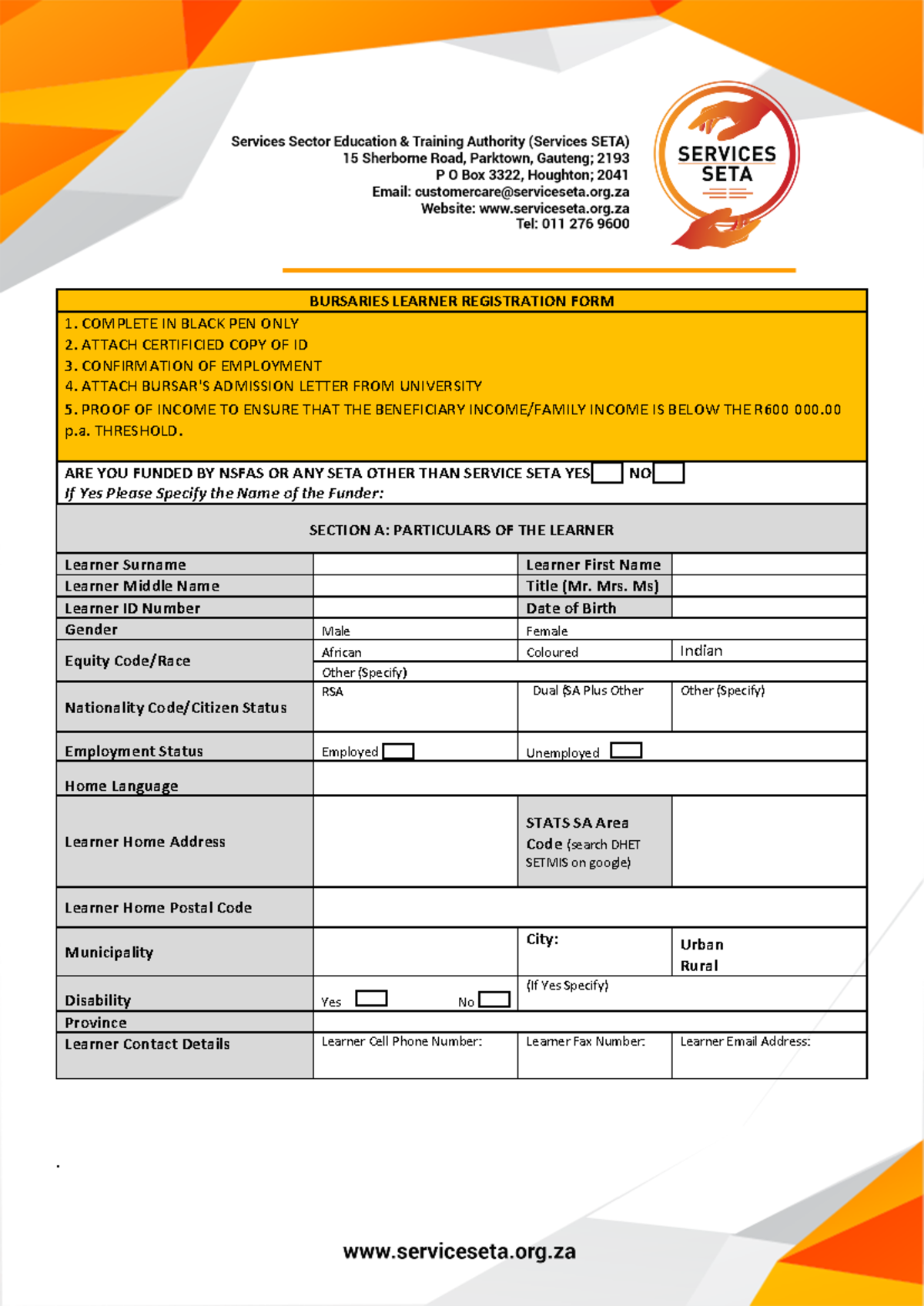 Information technology inserta and cloud computing - . BURSARIES LEARNER REGISTRATION FORM 1 ...