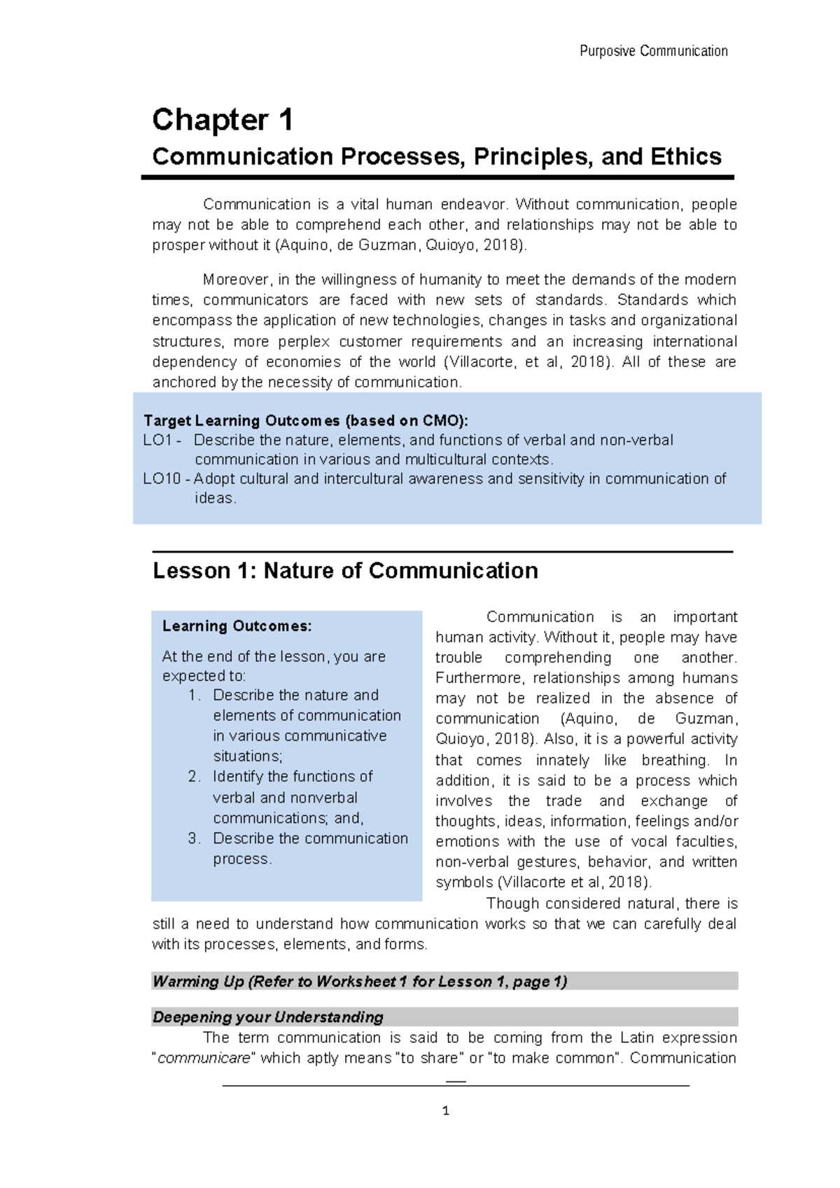 Handout-PC P1 - For review - Chapter 1 Communication Processes ...
