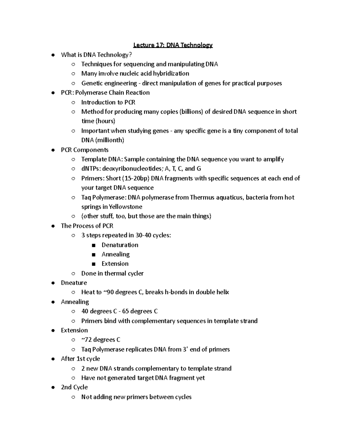 Lecture 17- DNA Technology - Lecture 17: DNA Technology What is DNA ...