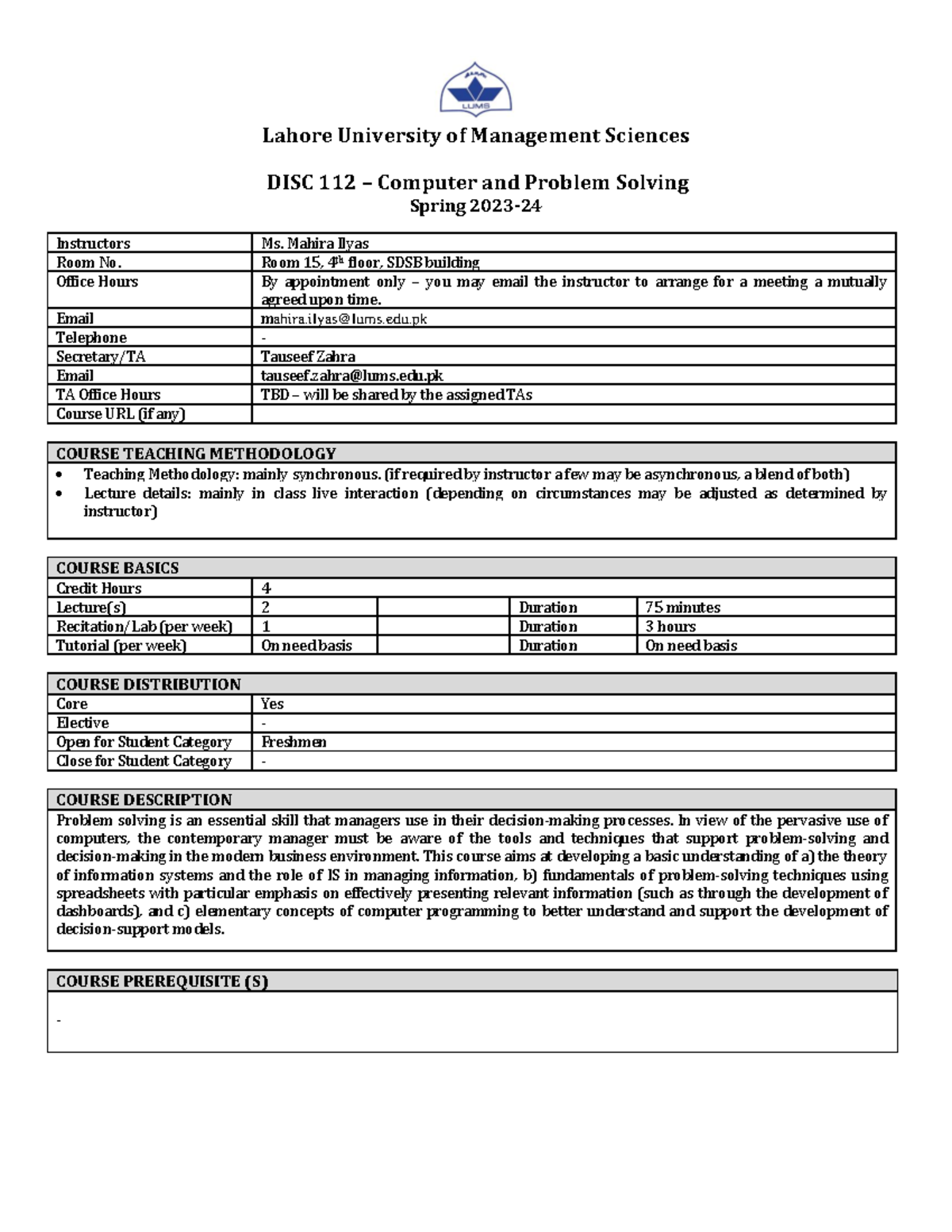 DISC112-Computer and Problem Solving-Mahira Ilyas Spring 2023-24 - DISC ...