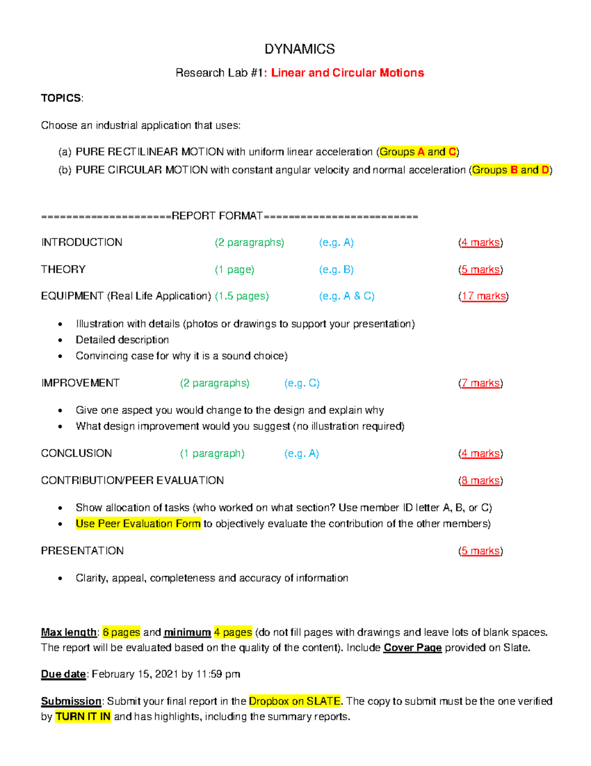 Dynamics Research Lab #1 Rectilinear and Circular Motions New ...