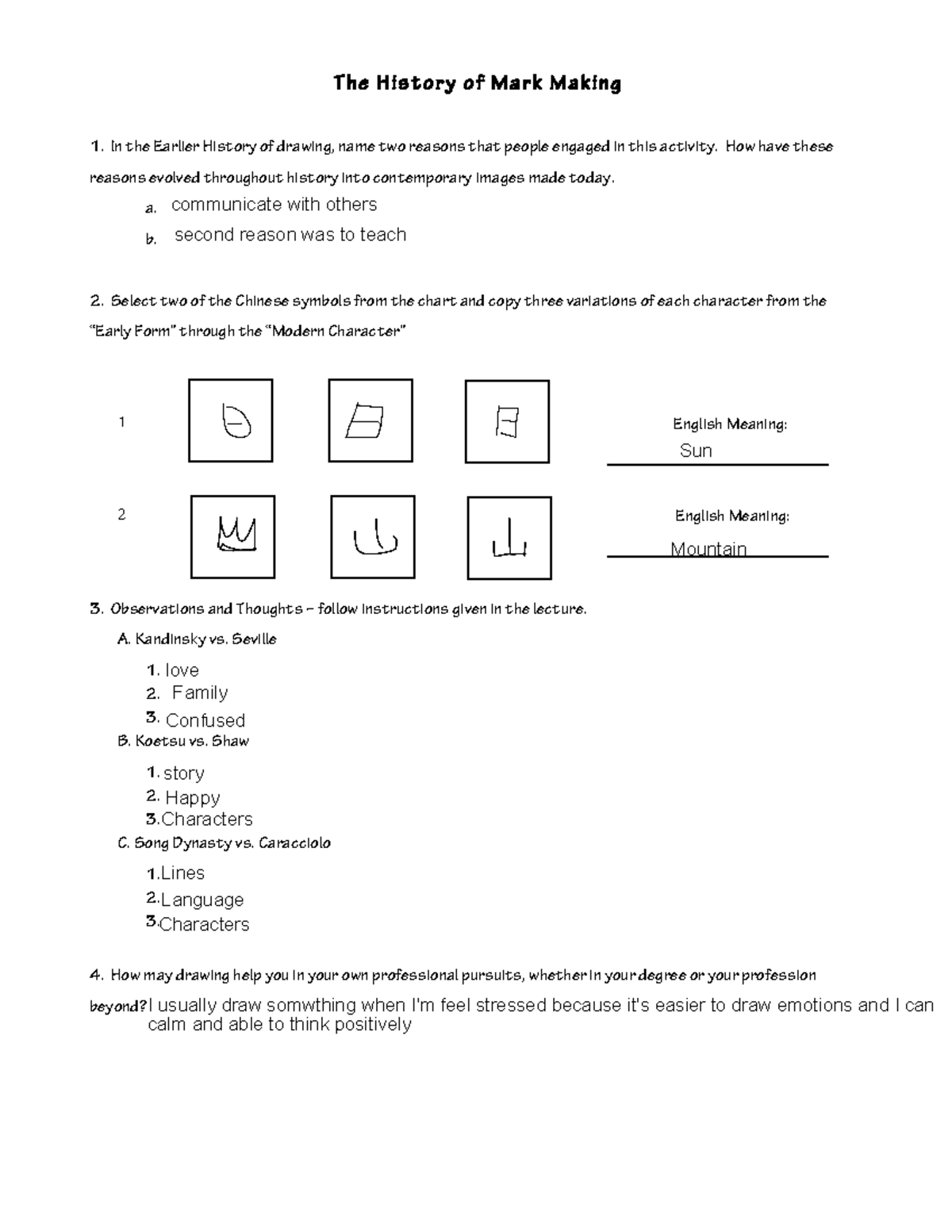 2-history worksheet Lecture sheet 2 - The History of Mark Making In the ...