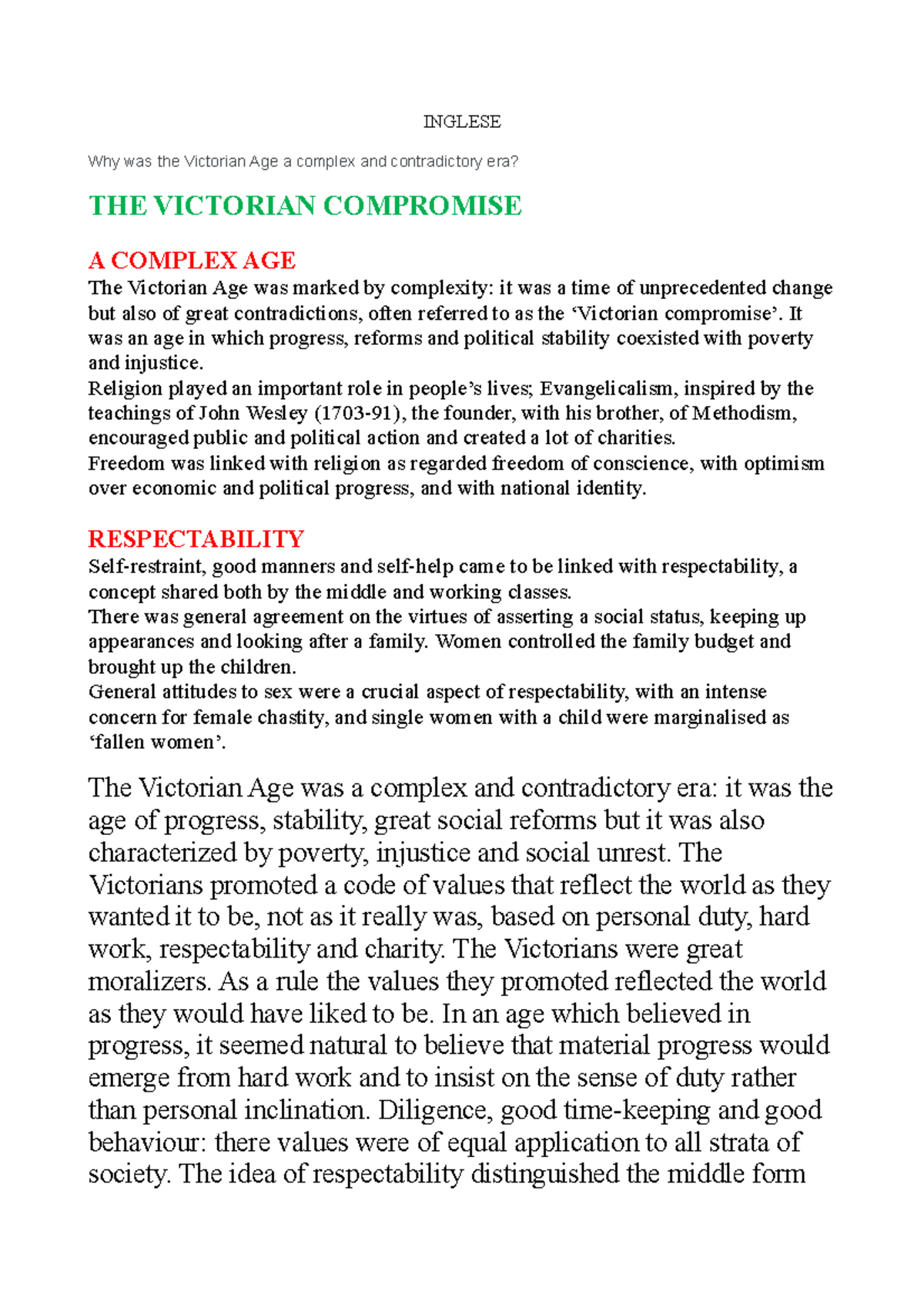 Inglese - The victorian compromise - INGLESE Why was the Victorian Age ...