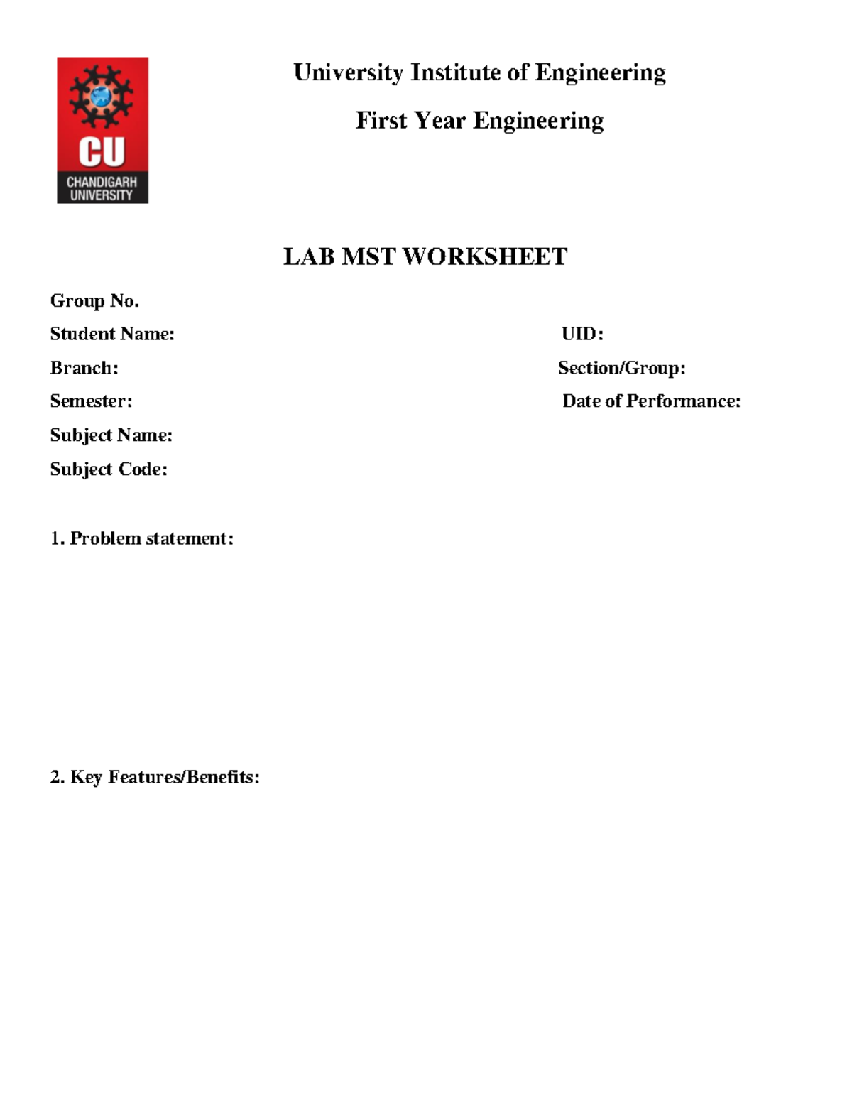 Sample MST Worksheet(DT1) - Btech Cse - University Institute of ...