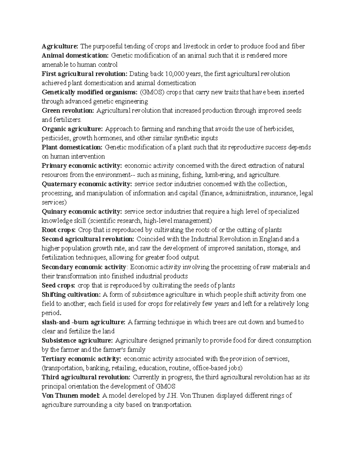 Unit 5 vocab part 1 - hisotry - Agriculture: The purposeful tending of ...