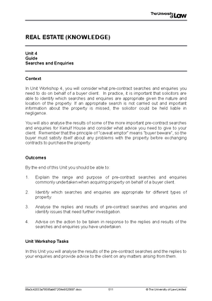 WS10 Real Estate - Notes - REAL ESTATE (KNOWLEDGE) Unit 10 Guide Grant ...