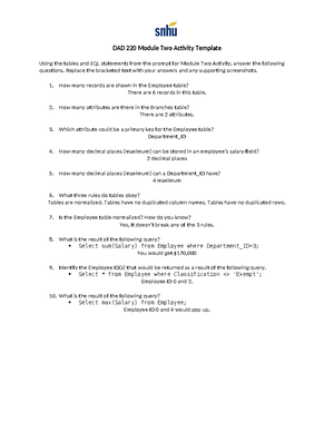 DAD 220 Quantigration RMA ERD Text Version - These tables, the data in ...