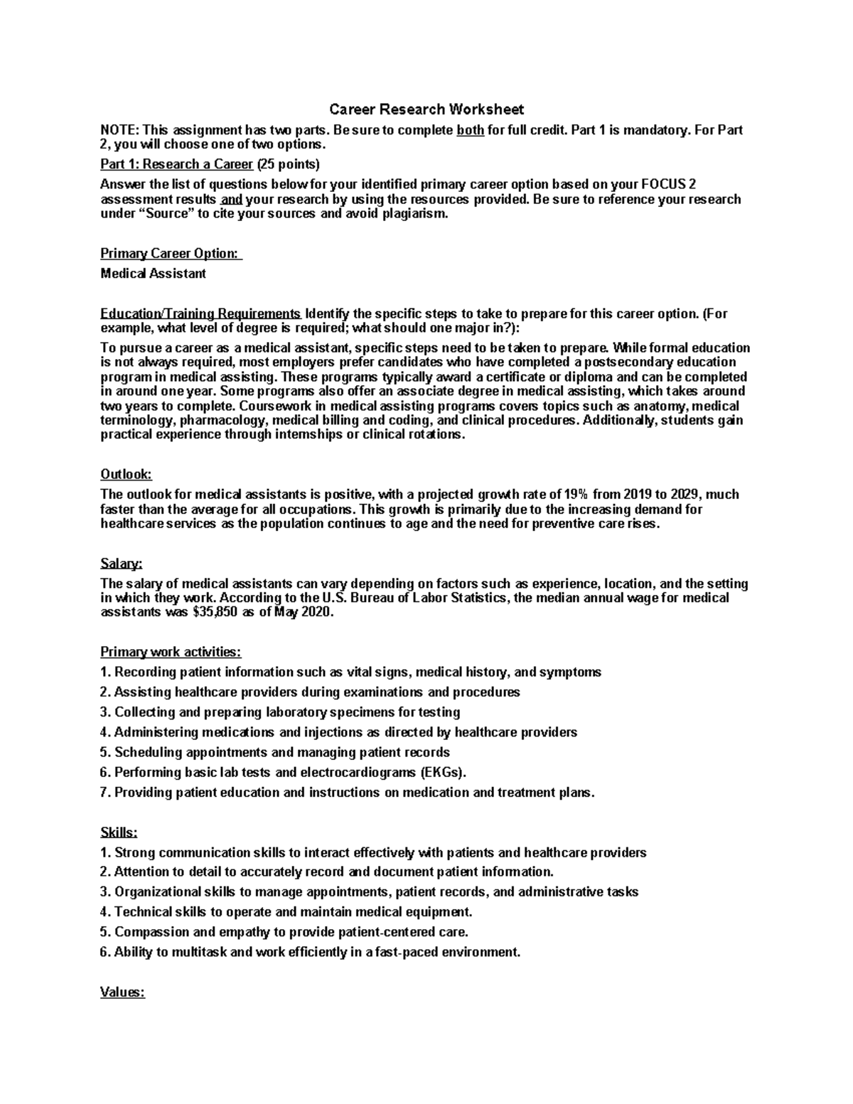 Career Research Worksheet - Career Research Worksheet NOTE: This ...