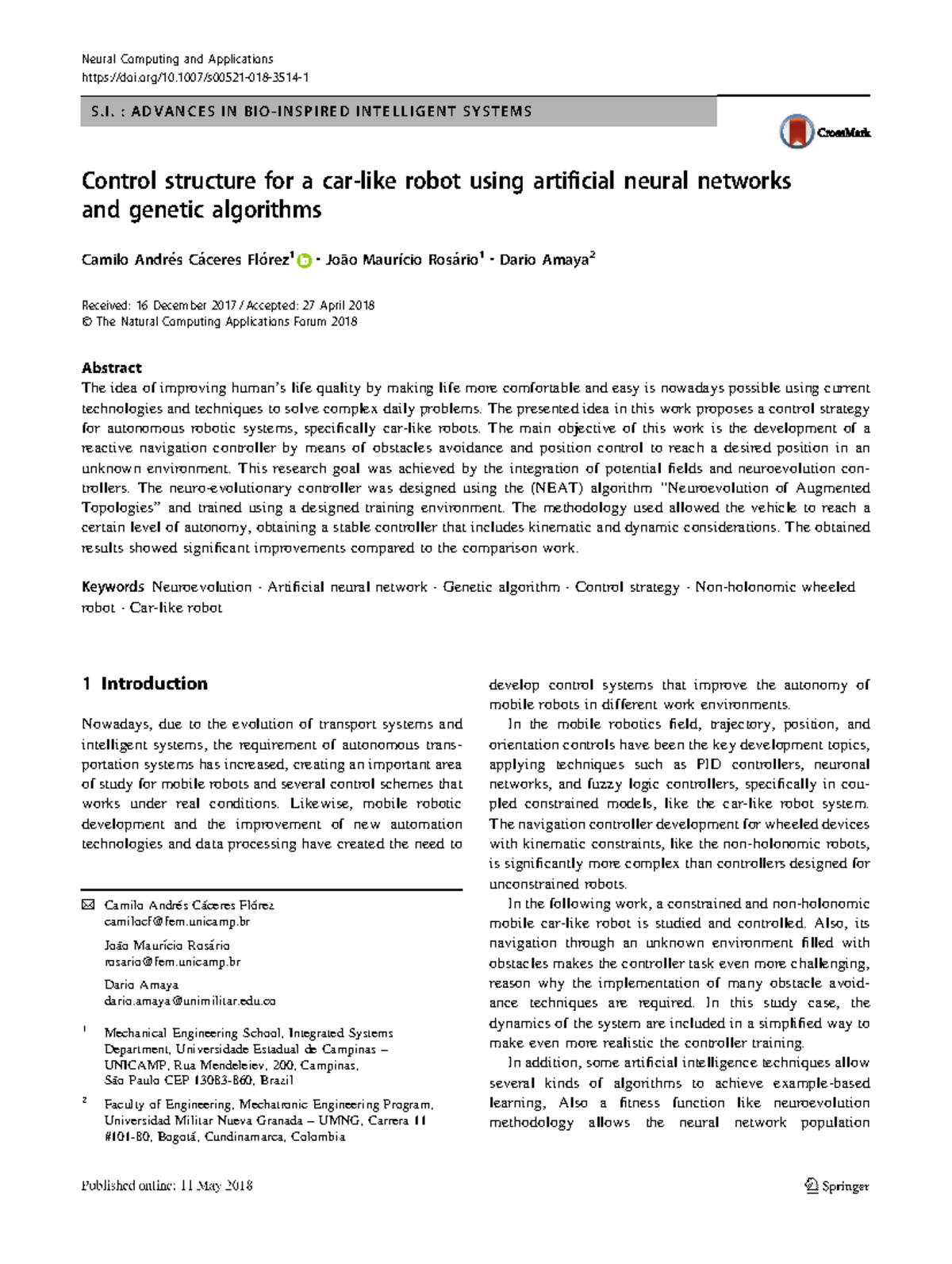 Control structure for a car-like robot using artificial neural networks ...