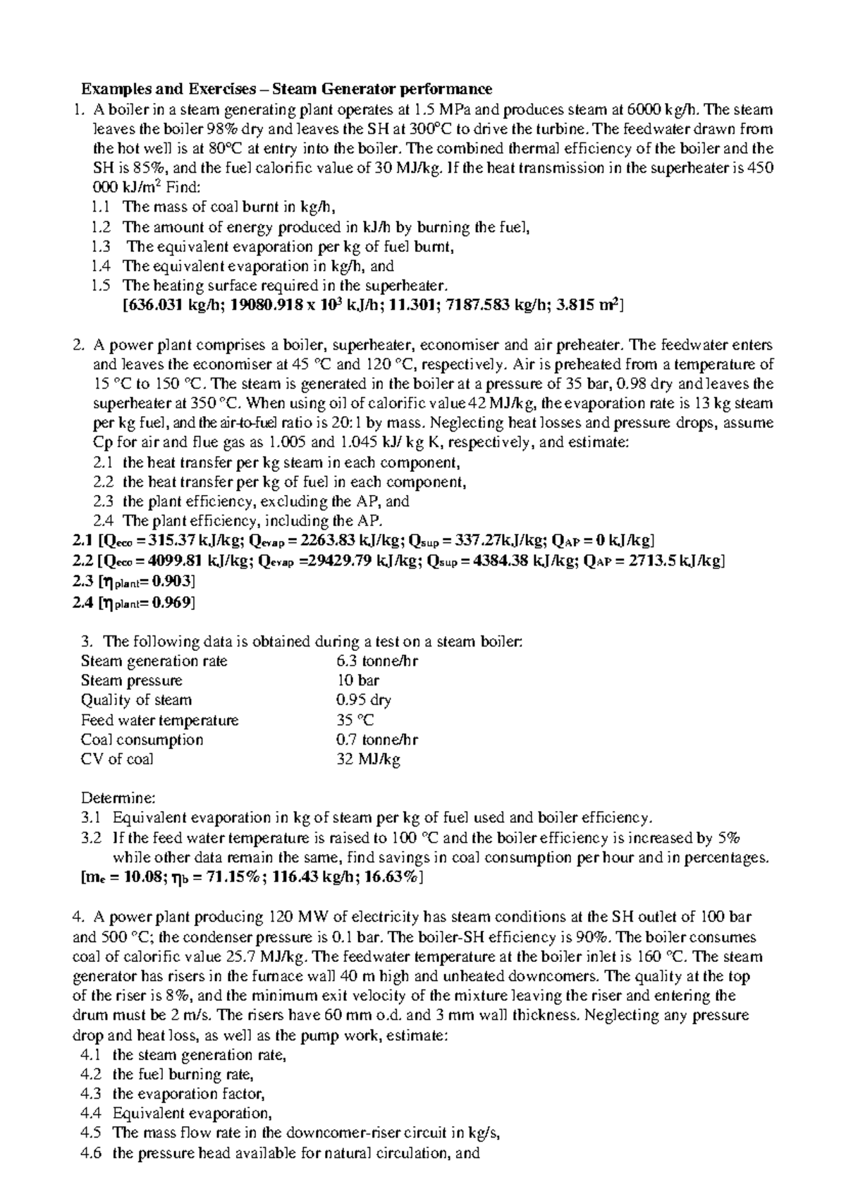 Tut and exercises Steam Generators performance part 1 - Examples and ...