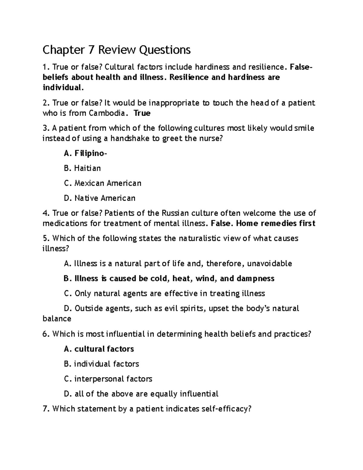 Chapter 7 Review Questions - Chapter 7 Review Questions True or false ...