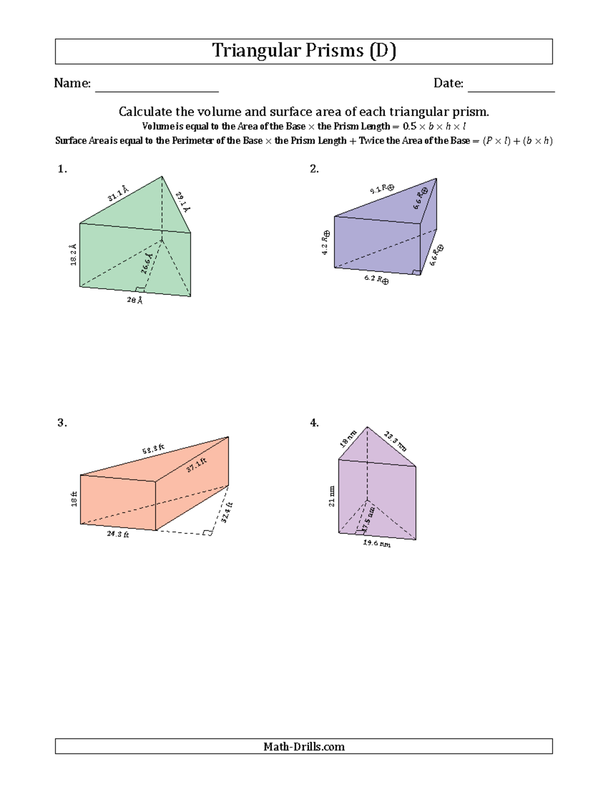 Triangular prisms volume surface area color 004qp - Triangular Prisms ...