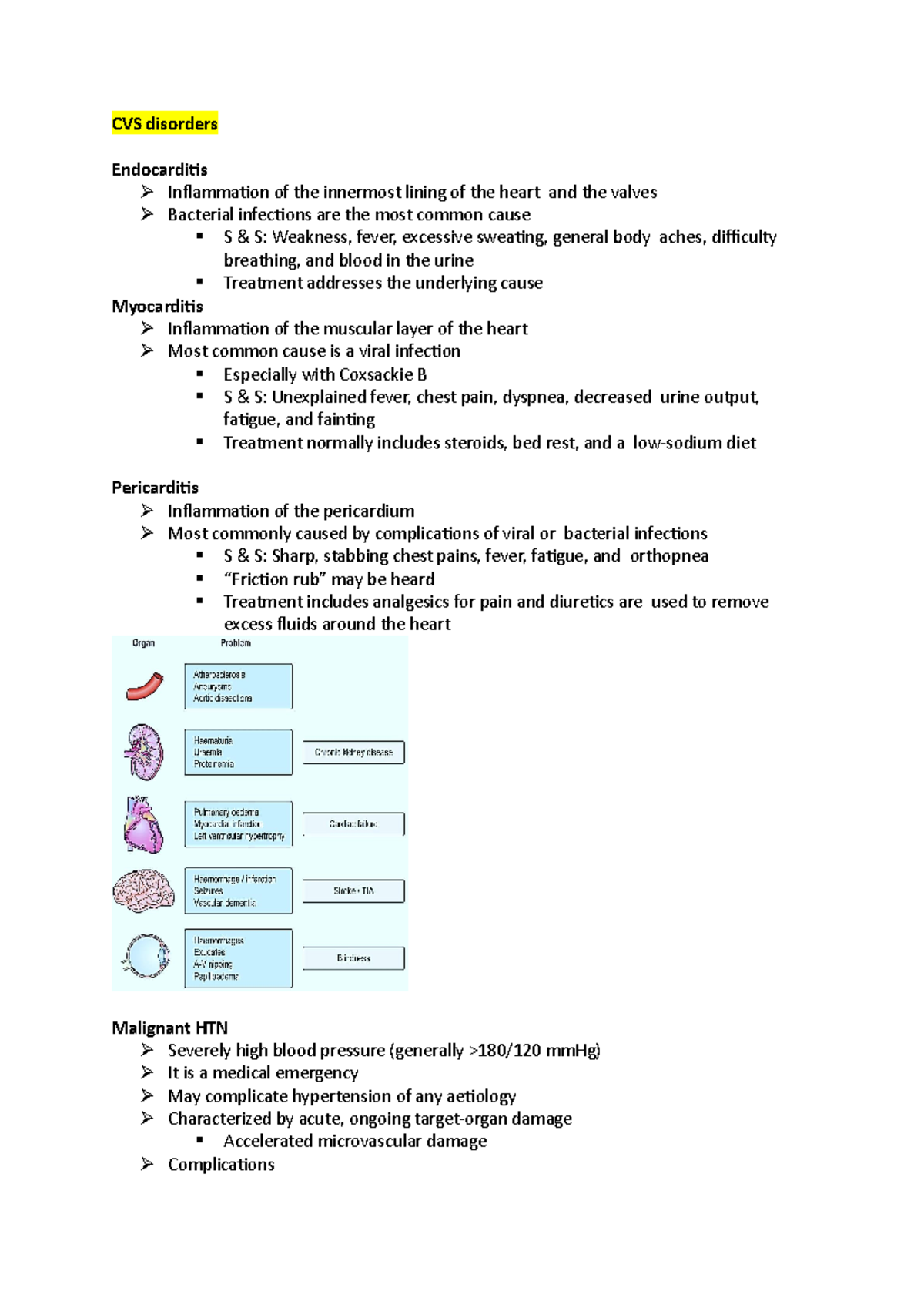 CVS disorders - CVS disorders Endocarditis Inflammation of the ...
