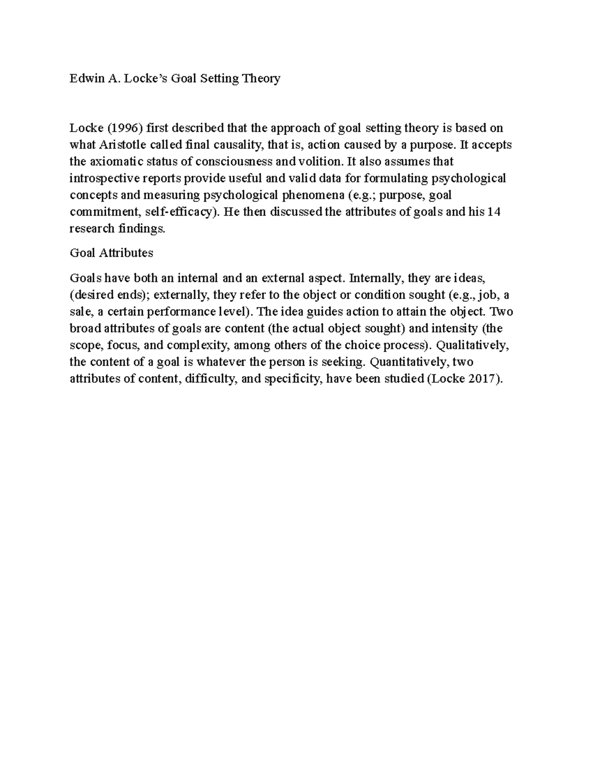 Edwin A. Locke’s Goal Setting Theory - Edwin A. Locke’s Goal Setting ...