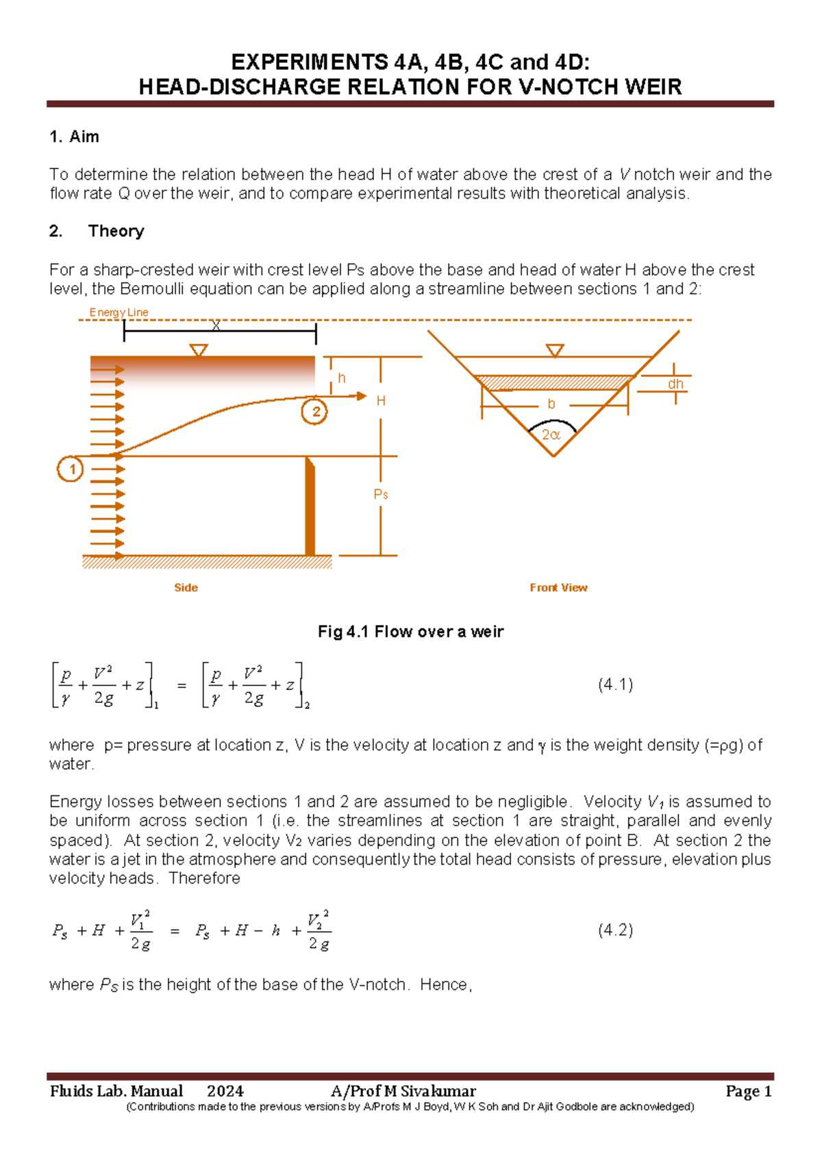 ENGG252 Fluids Lab Manual 2024 Exp-4 Weir flow - HEAD-DISCHARGE ...