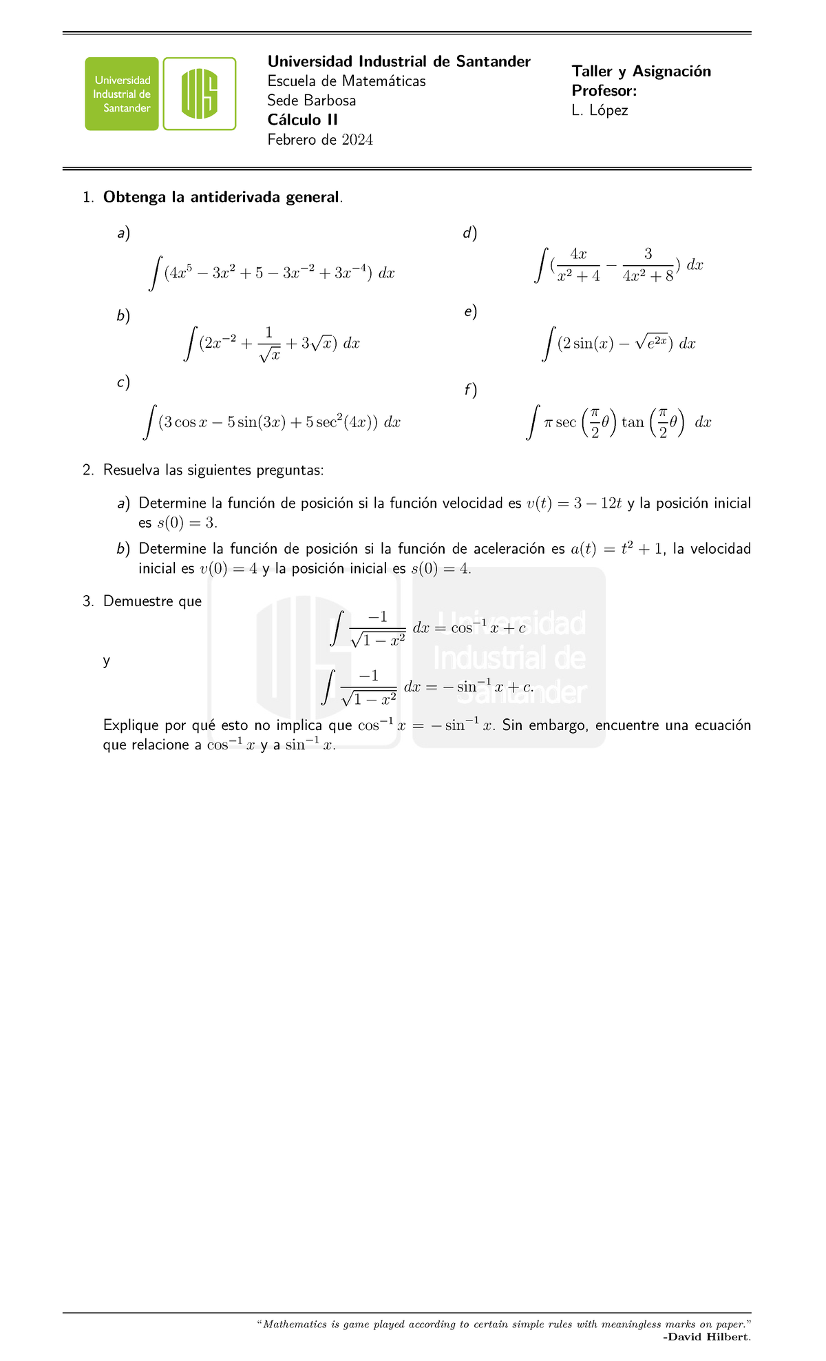 Taller 1 C2 24 1 - Universidad Industrial de Santander Escuela de ...