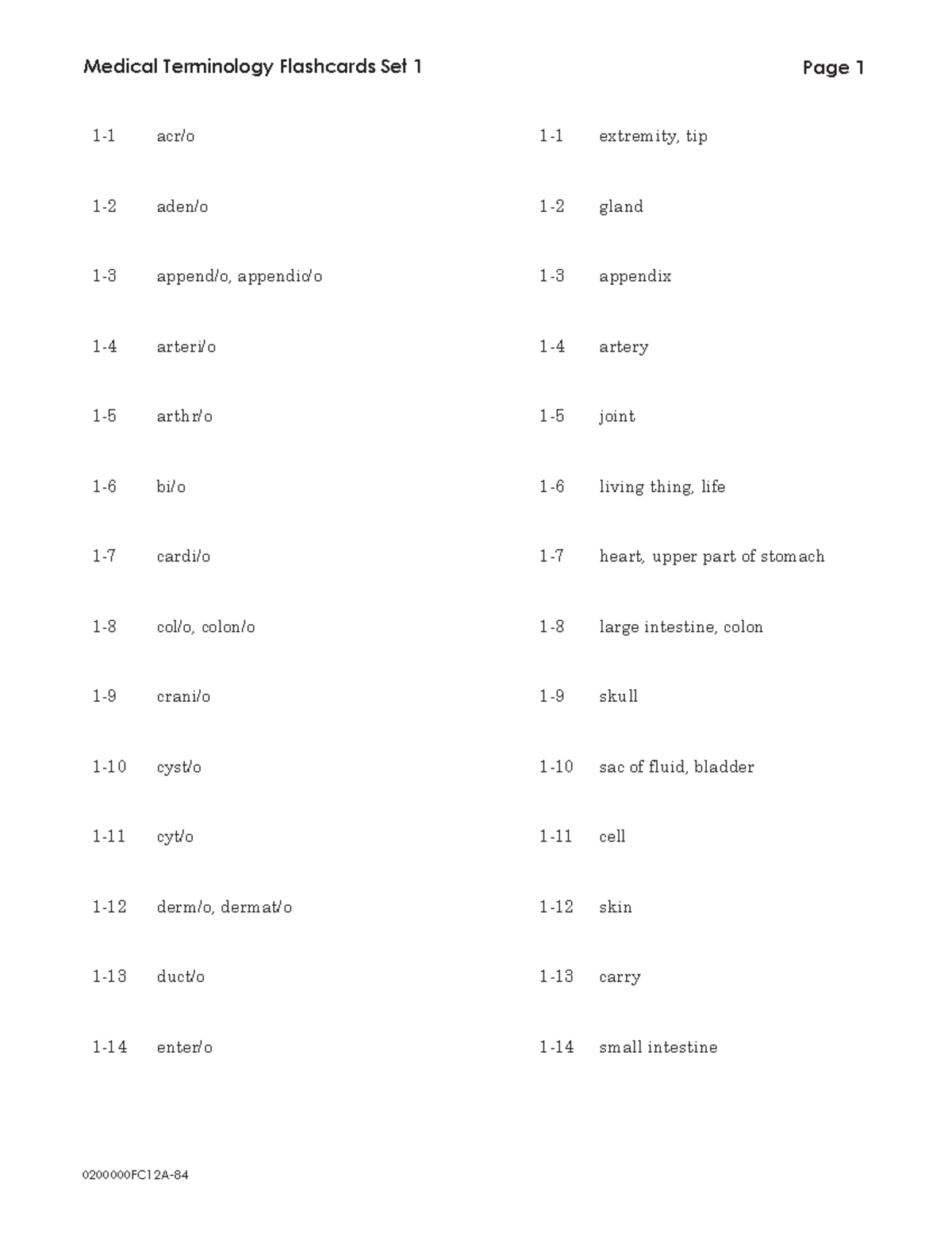 Medical term part 1 - Notes from class - 1-1 acr/o 1-1 extremity, tip 1 ...