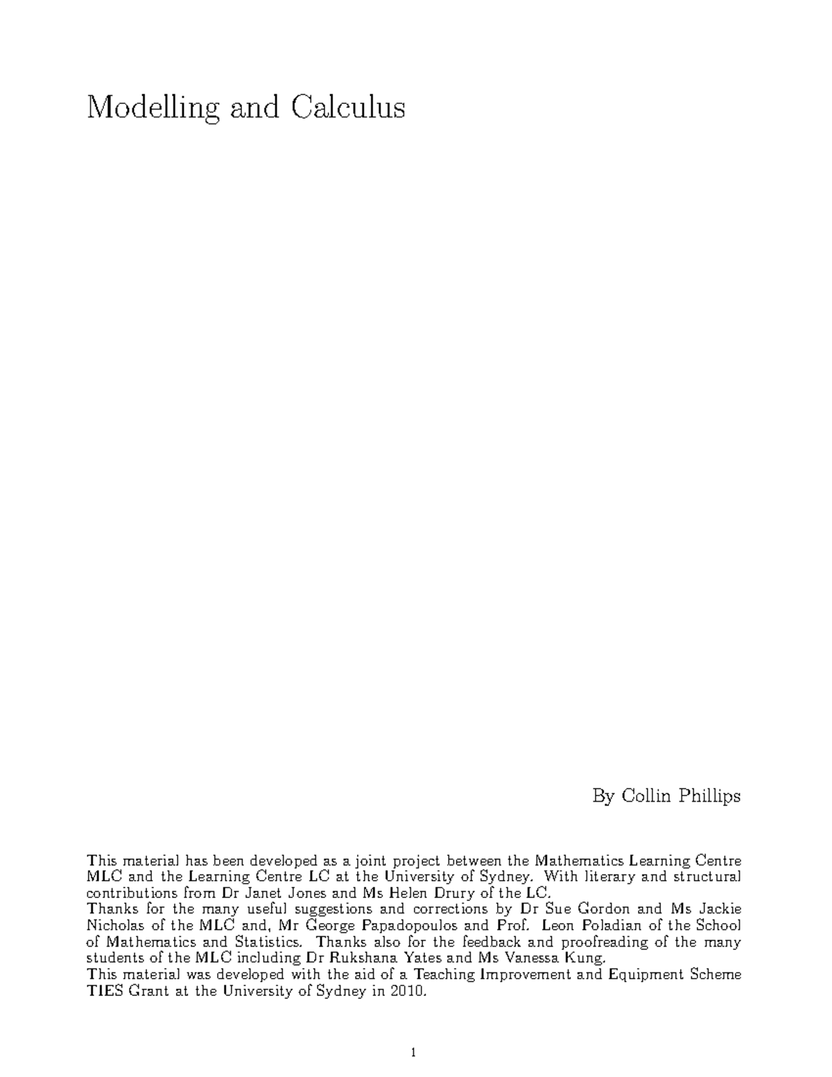 Modelling calculus - n/a - Modelling and Calculus By Collin Phillips ...