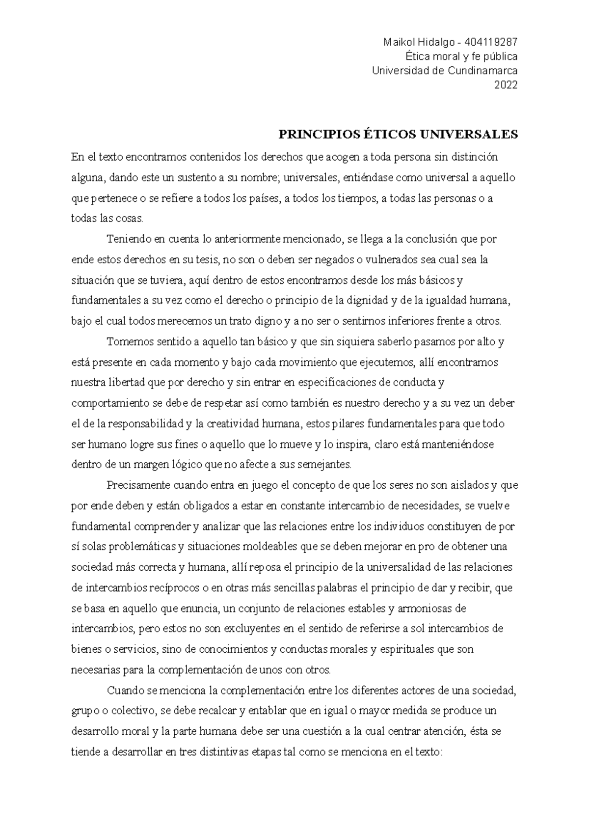Ensayo - Principios Eticos Universales - Maikol Hidalgo - 404119287 ...