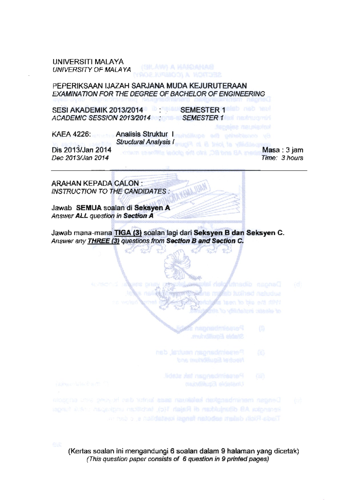 Exam January 2014, questions - UNIVERSITI MALAYA UNIVERSITY OF MALA YA ...