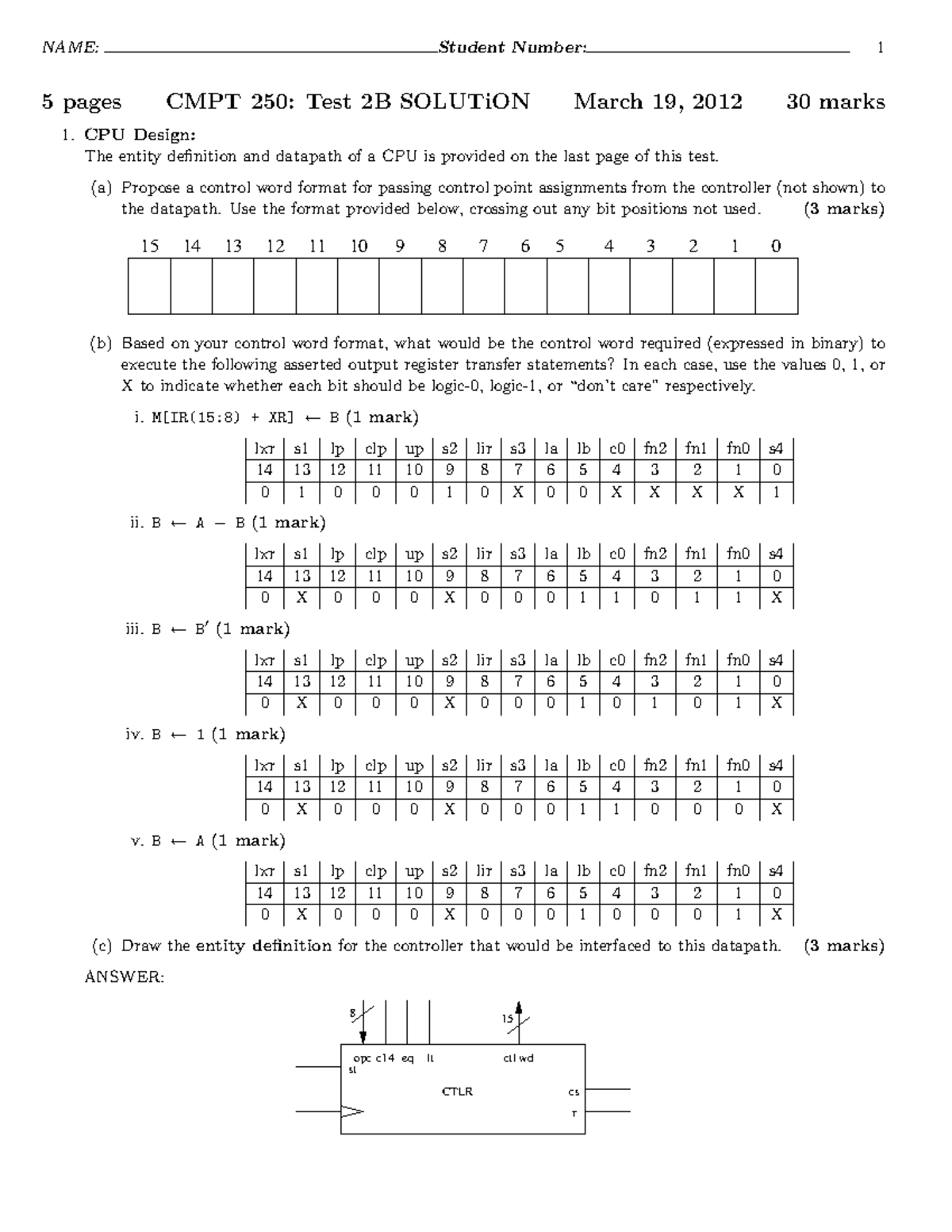 Exam 19 March 2012, questions and answers - 5 pages CMPT 250: Test 2B ...