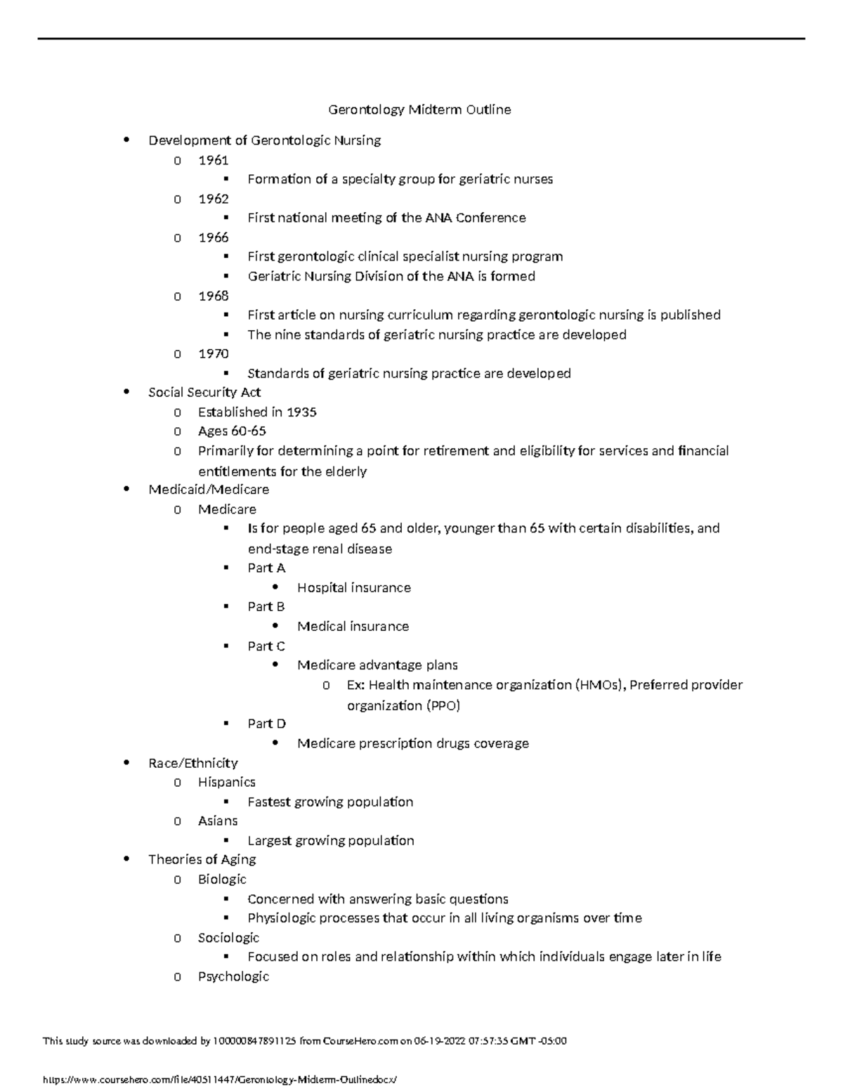 Gerontology Midterm Outline - Studocu