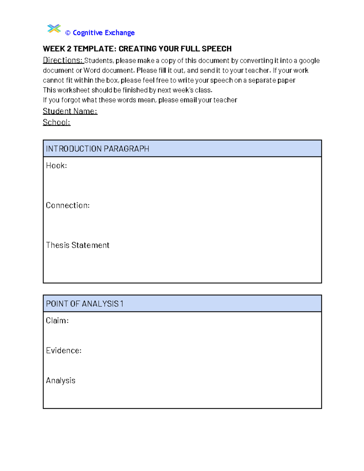 Week 2 Worksheet - © Cognitive Exchange **WEEK 2 TEMPLATE: CREATING ...