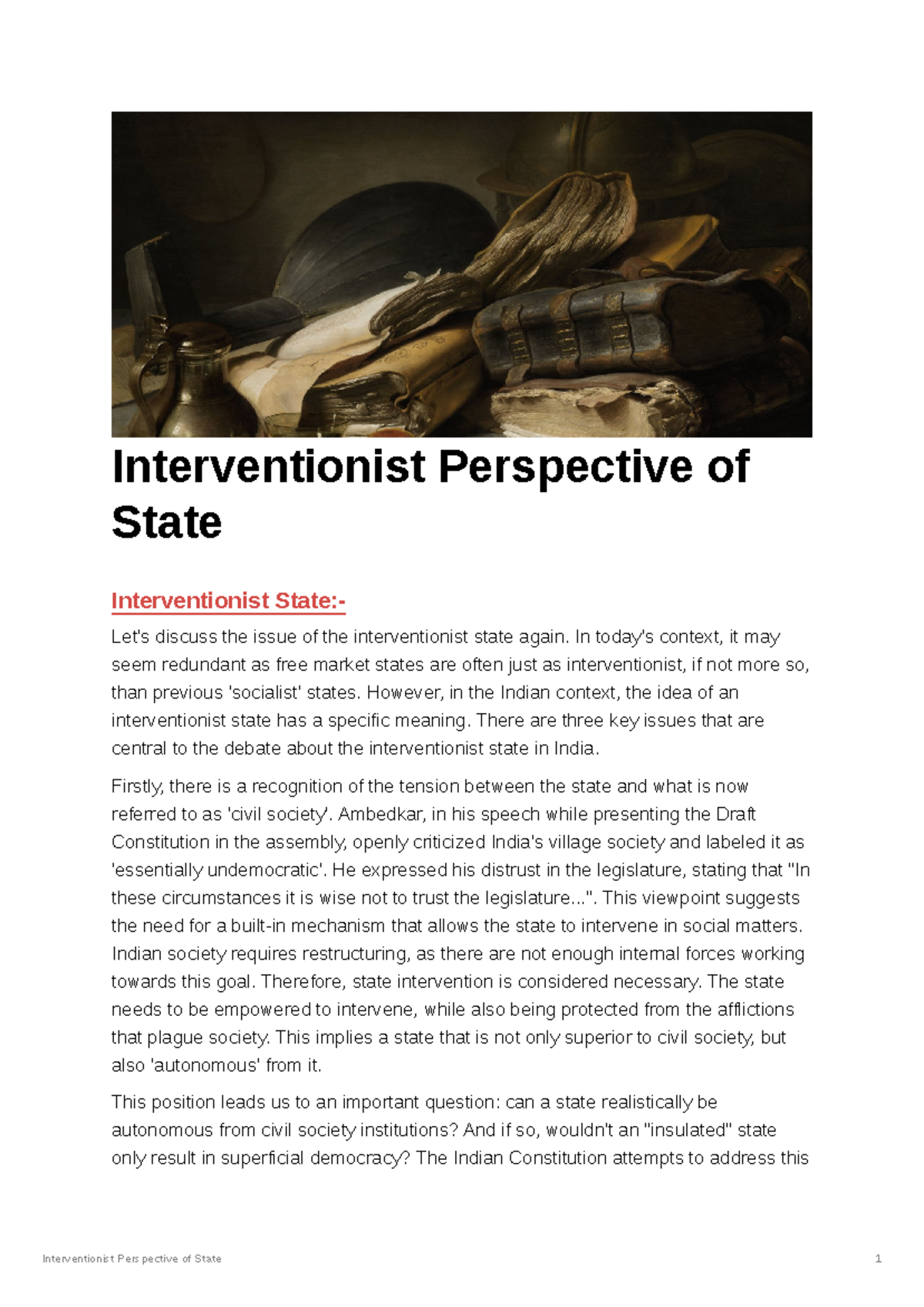 Interventionist Perspective of State - Interventionist Perspective of ...