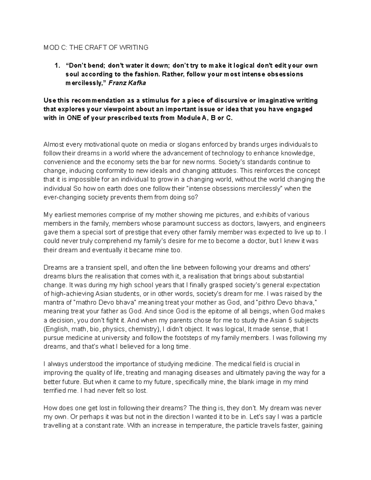 HSC English Advanced Mod C discursive - MOD C: THE CRAFT OF WRITING ...