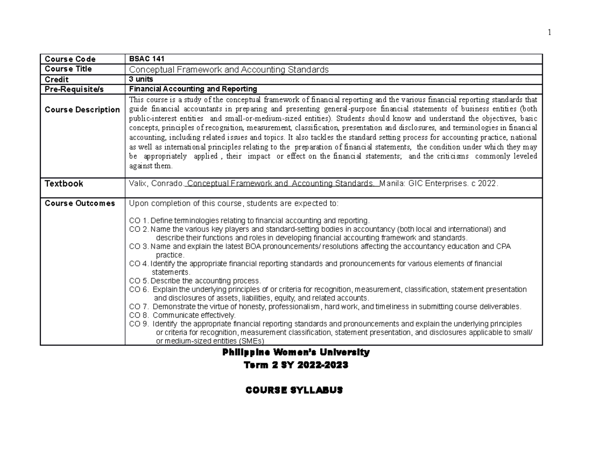 CFAS syllabus - ahsbx ahsha - Course Code BSAC 141 Course Title ...