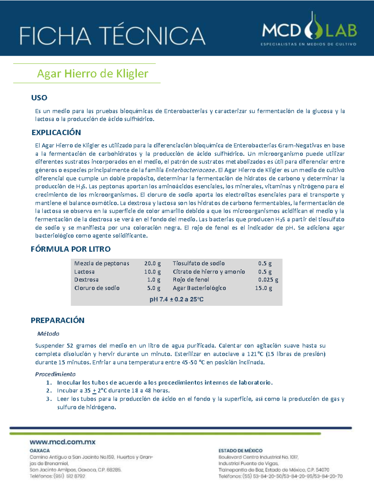 FT Agar Hierro de Kligler 2 - Agar Hierro de Kligler USO Es un medio ...