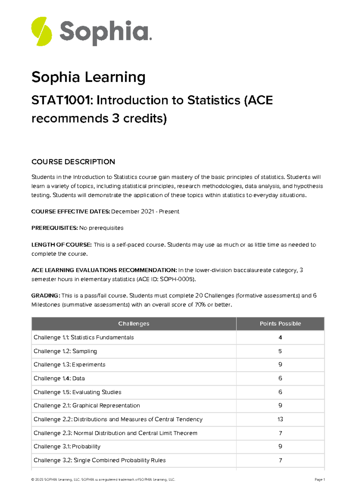 Sophia introduction to statistics syllabus - Sophia Learning STAT1001: Introduction to ...