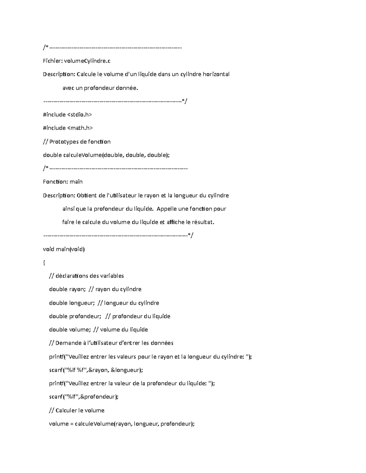 Volume Cylindre - Codeblocks - /*- Fichier: volumeCylindre Description ...