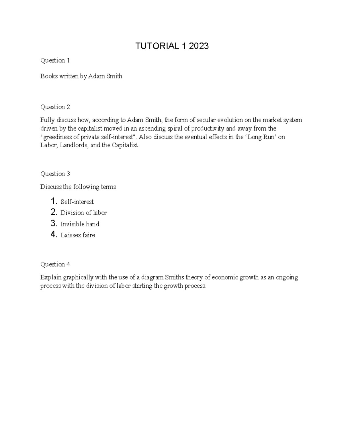 Tutorial 1 2023 - TUTORIAL 1 2023 Question 1 Books written by Adam ...
