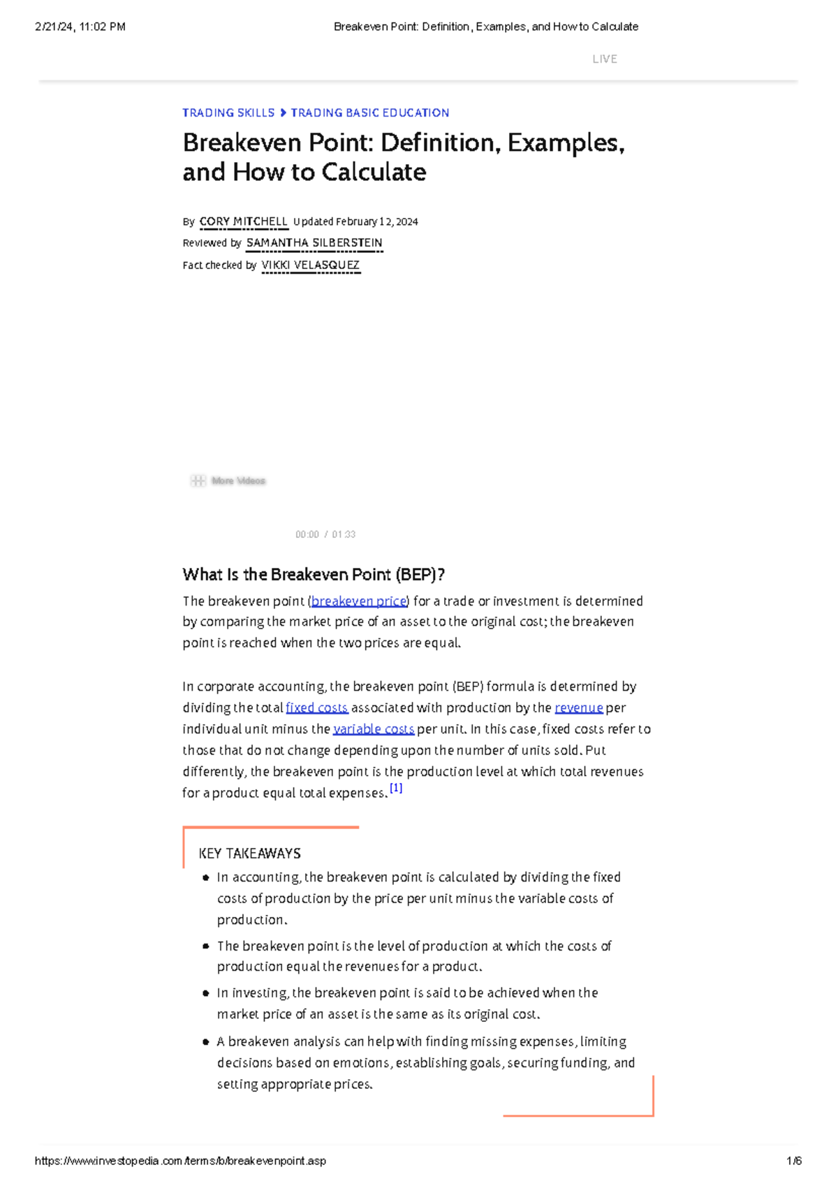 Breakeven Point Definition, Examples, and How to Calculate - TRADING ...