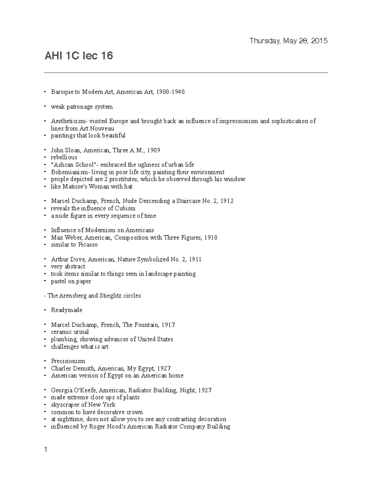 Ahi 1C lec 16 - Lecture notes 16 - Thursday, May 28, 2015 AHI 1C lec 16 ...