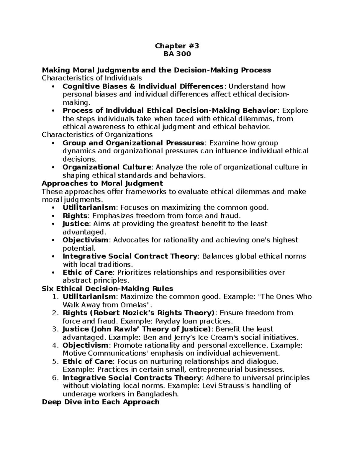 Chapter #3 - Chapter # BA 300 Making Moral Judgments and the Decision ...