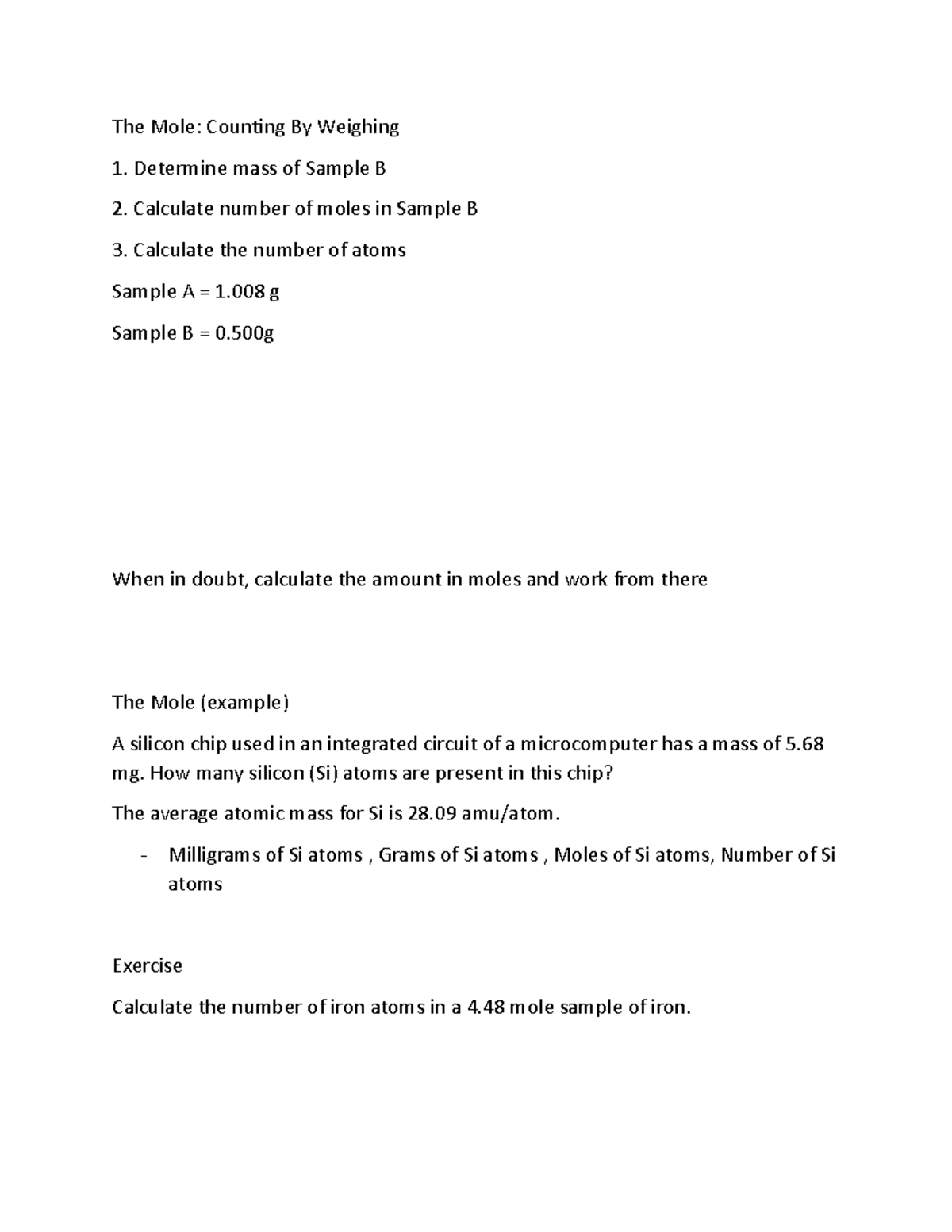 153 - The Mole - Summary - The Mole: Counting By Weighing Determine ...