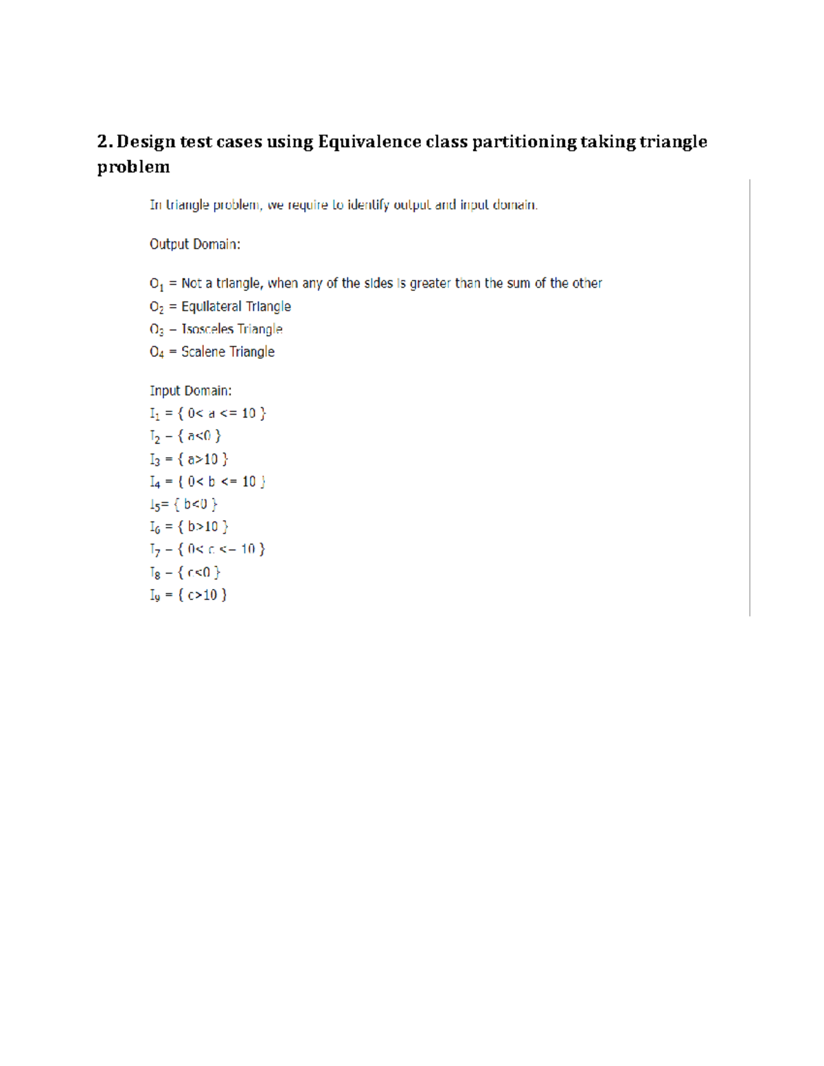 Practical 2 Sepm 2 Design Test Cases Using Equivalence Class Partitioning Taking Triangle