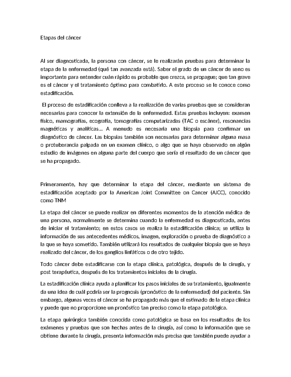 Estadíos del cáncer - Resumen Medicina - Etapas del cáncer Al ser ...