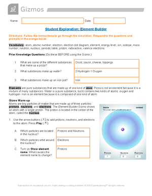 Gizmos Chemical Equations Lab Report Document - Name: Date: Student ...
