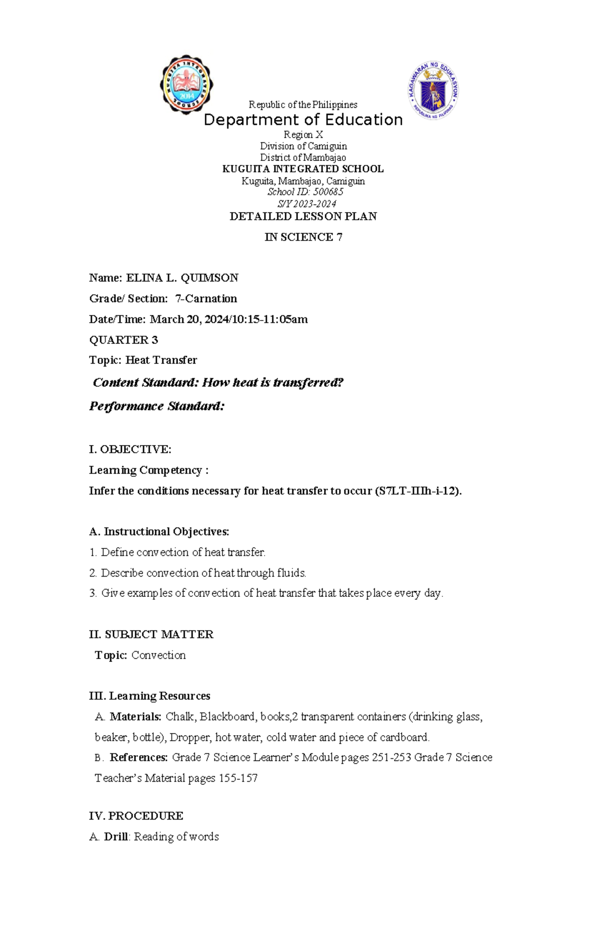 DLP Science 7 - Republic of the Philippines Department of Education ...